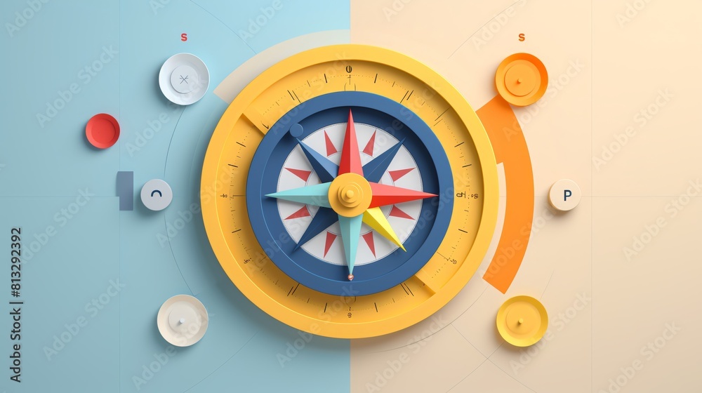 Latitude lines flat design top view navigation theme 3D render Splitcomplementary color scheme ...
