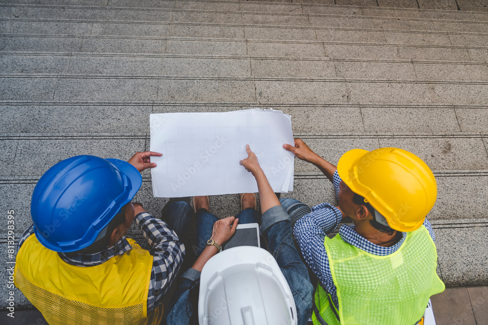 Civil Construction engineer teams shaking hands together wear work ...