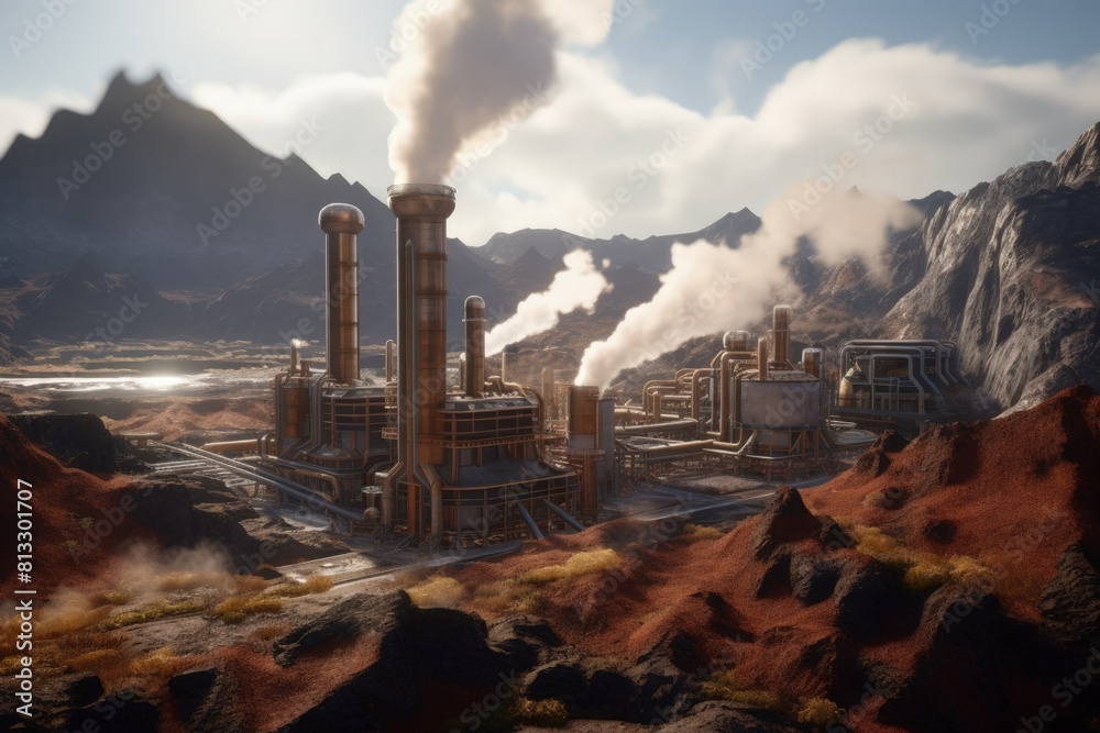 Geothermal Power Plants for Sustainable Energy, Harnessing Earth's Heat Concept Stock Photo ...