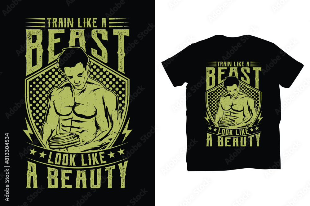 Train like a beast look like a beauty. Gym motivational quote with ...