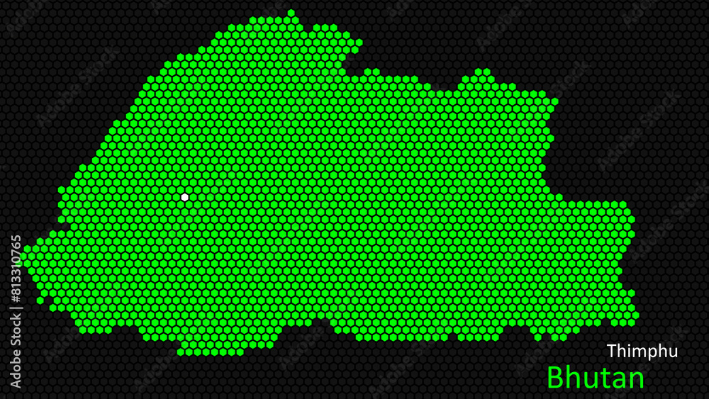 A map of Bhutan, with a dark background and the country's outline in ...
