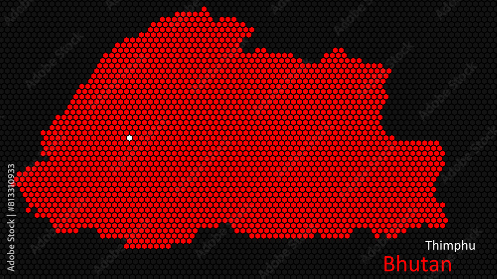 A map of Bhutan, with a dark background and the country's outline in ...