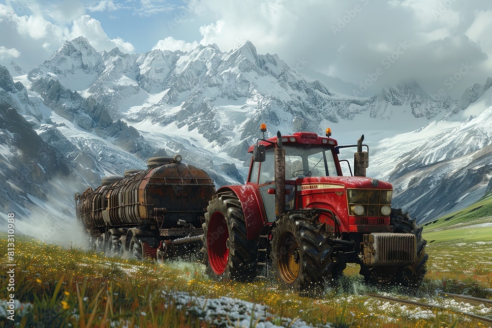 Adorable Animated Tractor Pulls Large Vehicle in a Detailed Golden ...