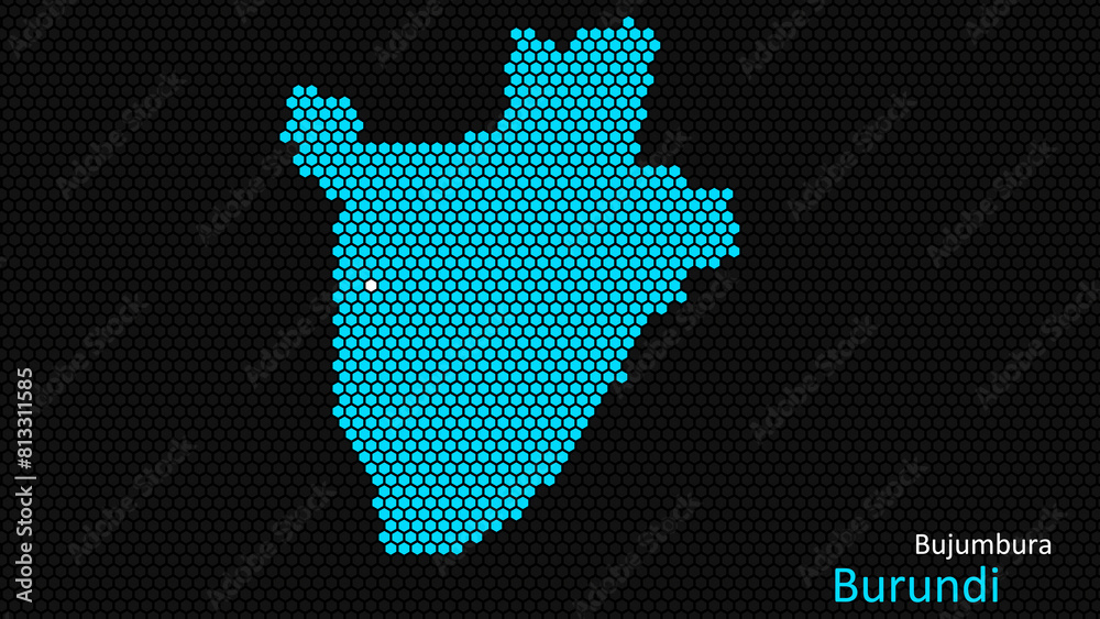 A map of Burundi, with a dark background and the country's outline in ...