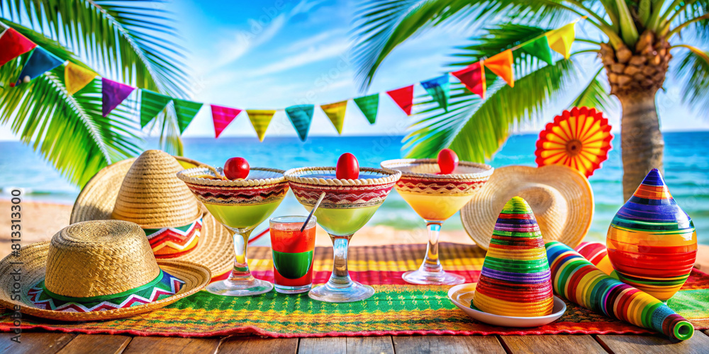 Cinco de Mayo,Mexican colorful summer fiesta party,sombrero hat,maracas ...