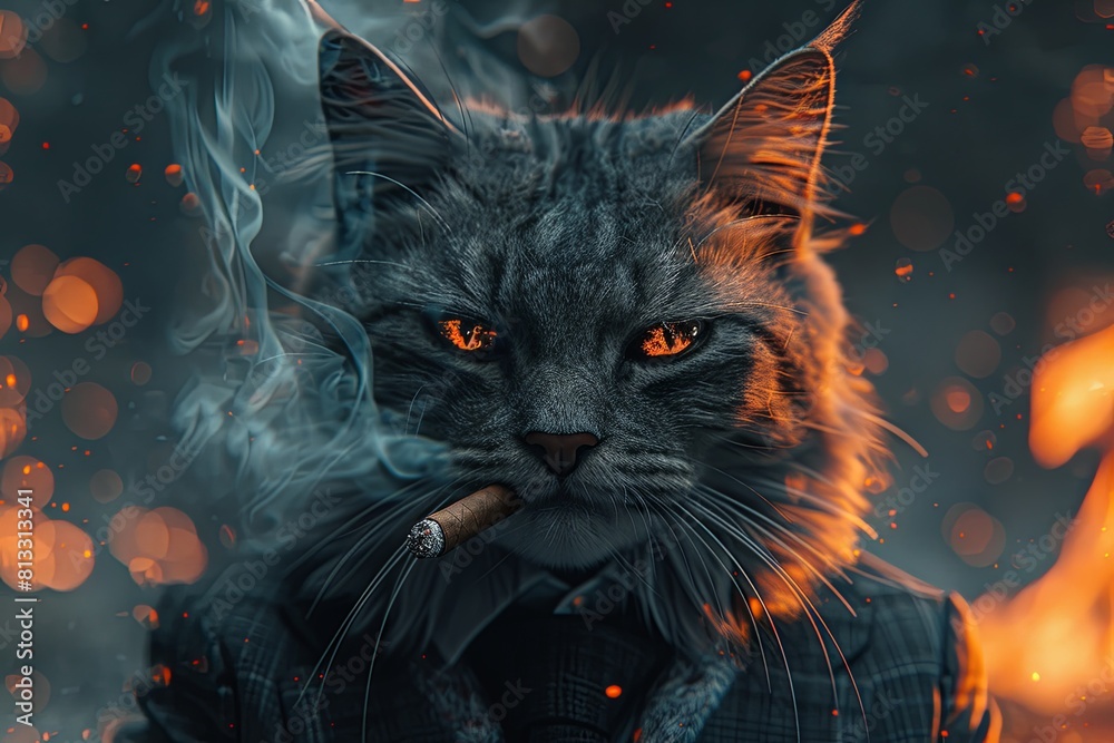 Magnificent Feline Executive: Detailed Cat in Suit with Cigar Digital ...