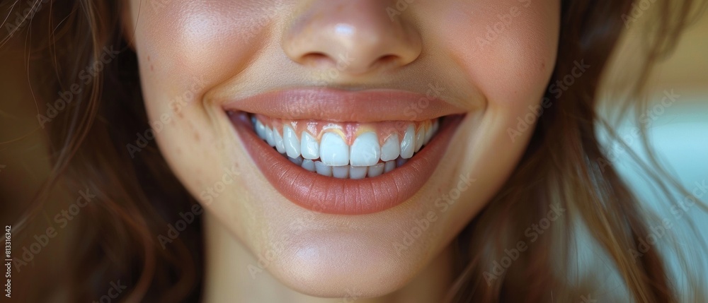 A close-up of a smiling woman's mouth, showcasing perfectly aligned ...