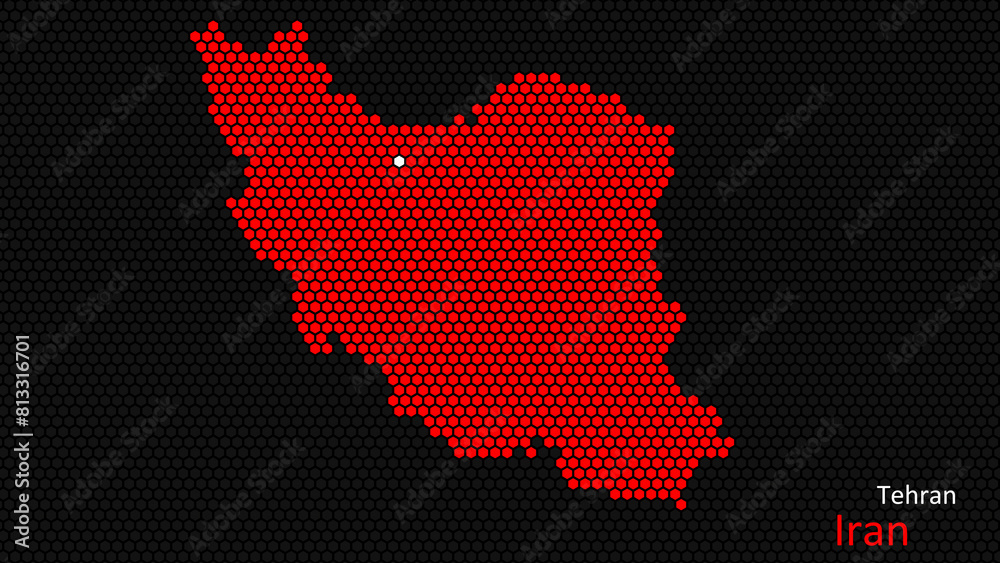 A map of Iran, with a dark background and the country's outline in the ...