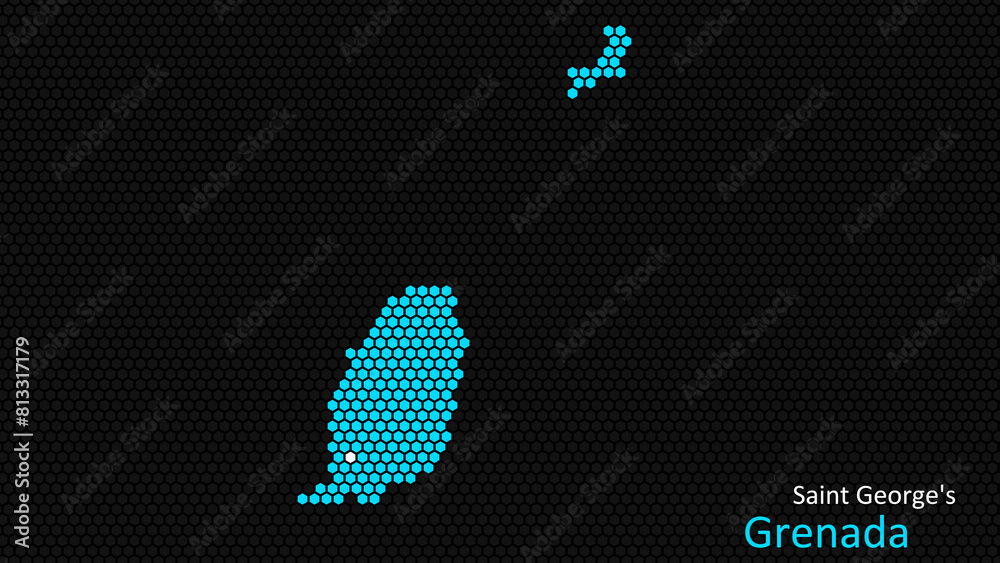 A map of Grenada, with a dark background and the country's outline in ...