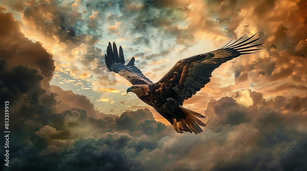 Soaring high above the clouds, the majestic eagle is a symbol of ...