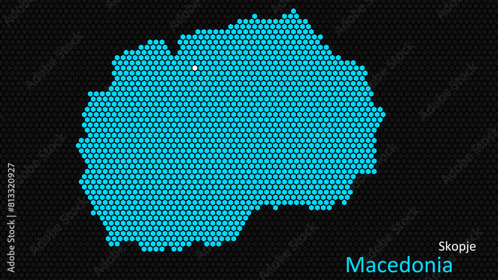 A map of Macedonia, with a dark background and the country's outline in ...