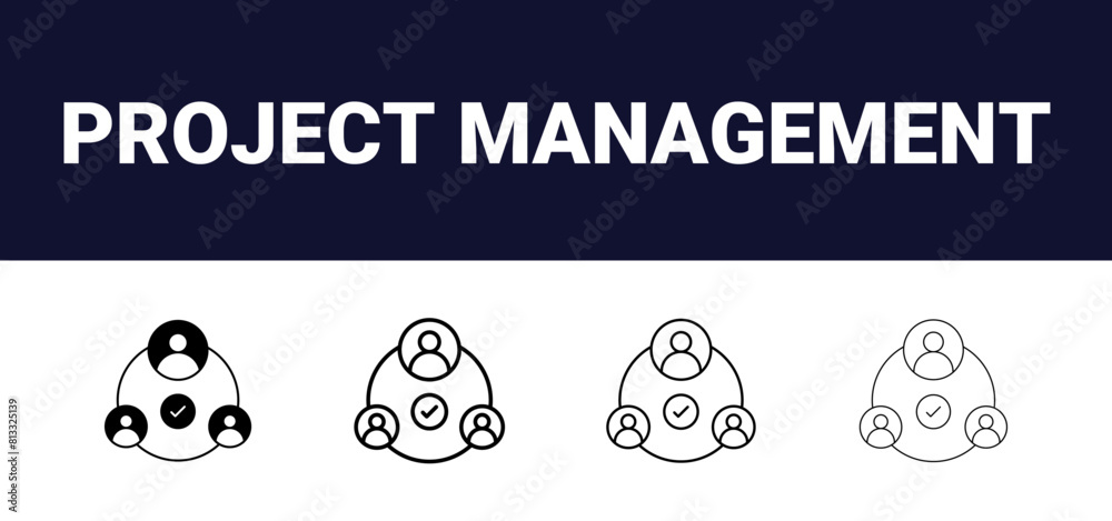 Different style project management outline icon set collection. Time ...
