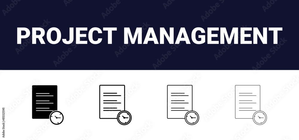 Different style project management outline icon set collection. Time ...