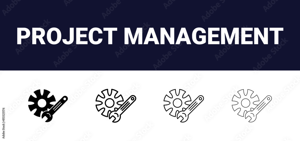 Different style project management outline icon set collection. Time ...