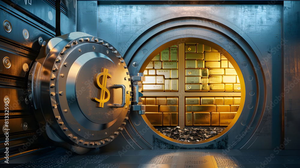 Vintage antique safe for cash and valuables. Close-up of a safe with a combination lock. Bank ...