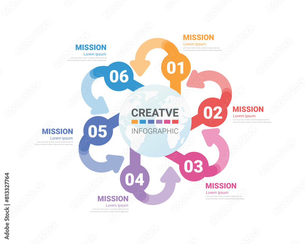Circle infographics elements design with numbers 6 option, 6 step. can ...