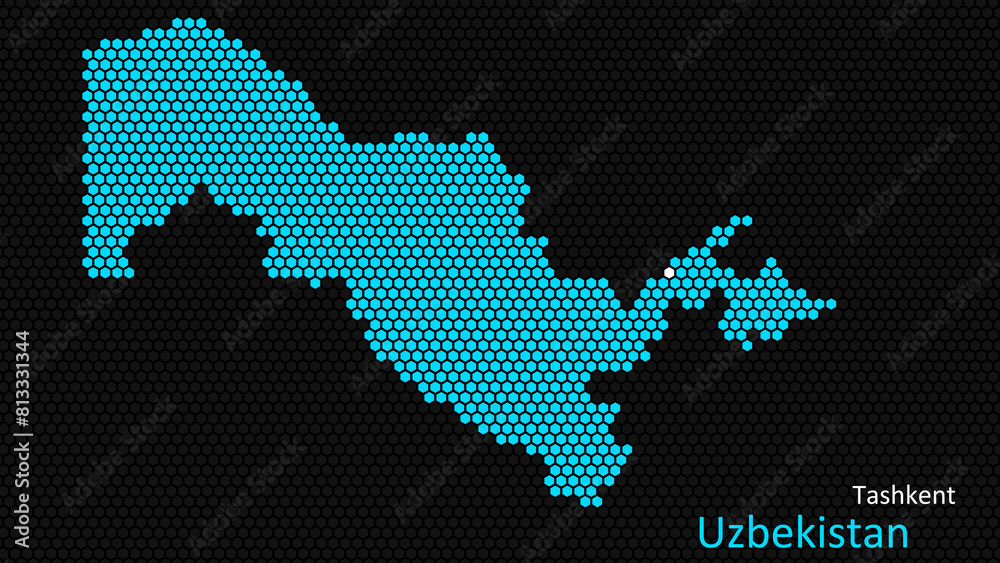 A map of Uzbekistan, with a dark background and the country's outline ...