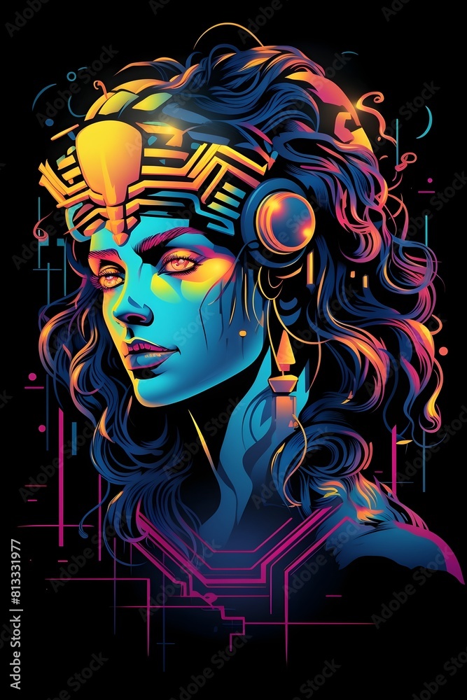 Enigmatic Pandora A Modern Greek Goddess in Neon Synthwave Splendor ...