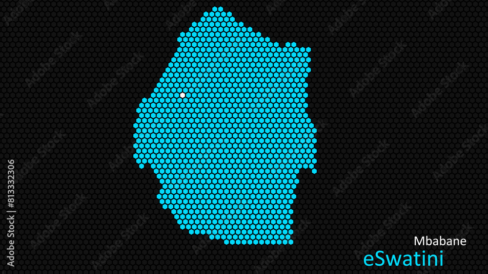 A map of eSwatini, with a dark background and the country's outline in ...