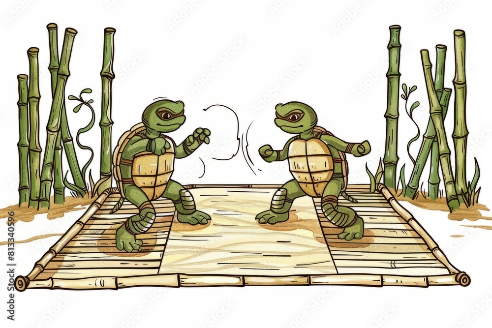 Cartoon cute doodles of a karate tournament among martial arts master ...