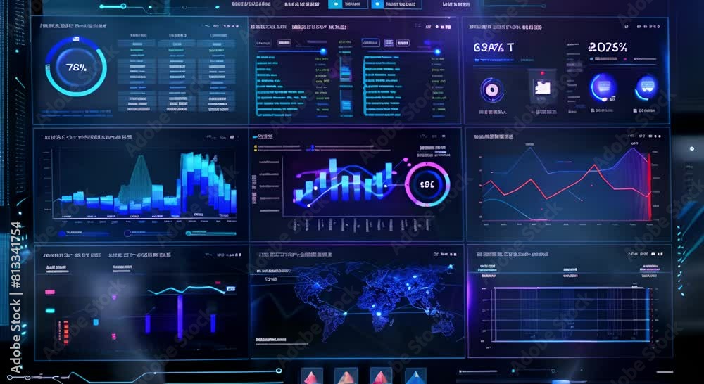 Data analysis is automated with AI technology. Big data, business ...