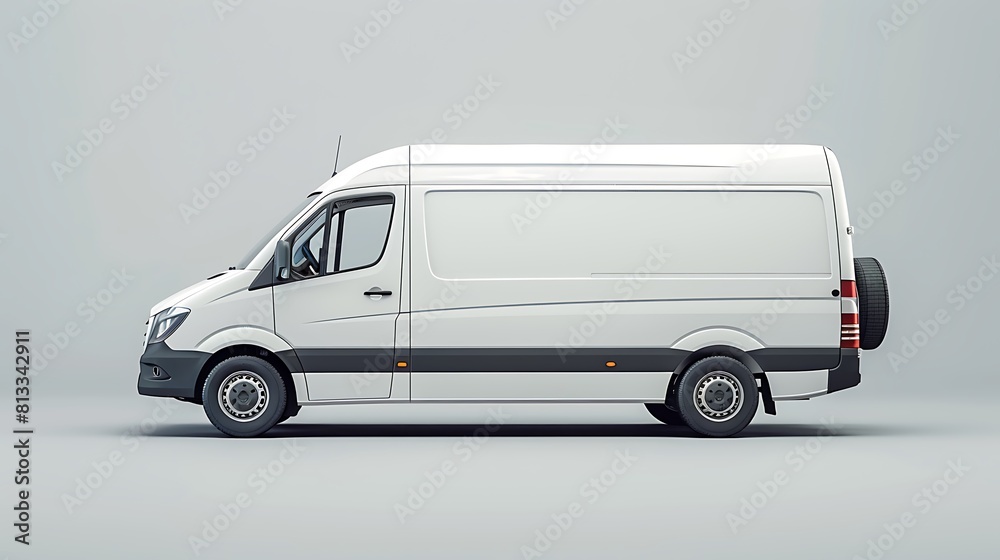 Delivery van side view isolated on a white background, Side view of a ...