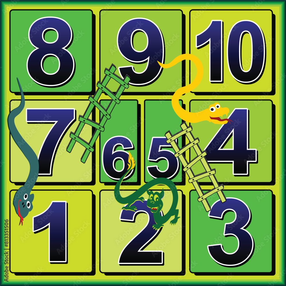 Vetor de 10 step snakes and ladders board game for kids. Editable and ...