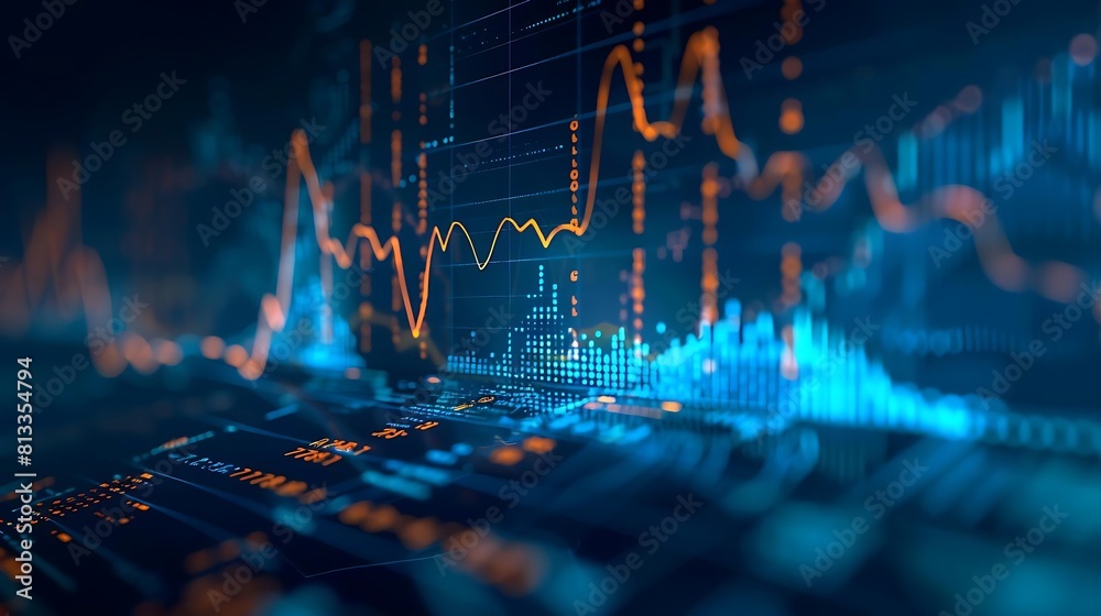 An Advanced Financial Data Visualization Futuristic Digital Graphs Numerical Data And