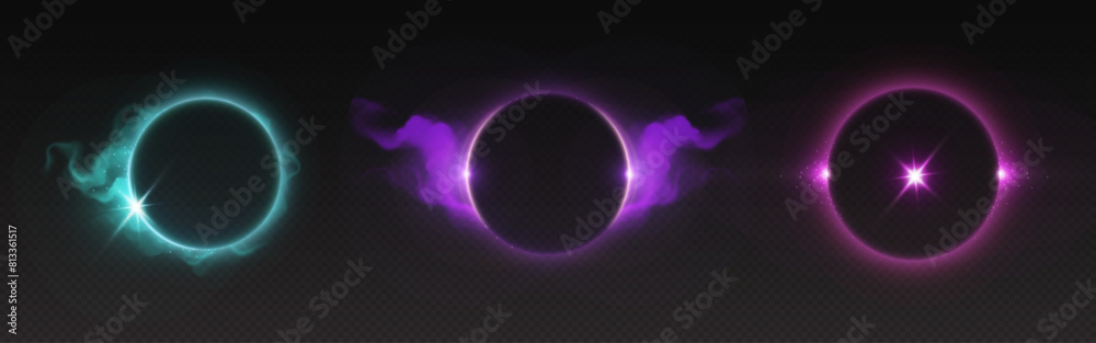 Set of halo neon light effects isolated on transparent background ...
