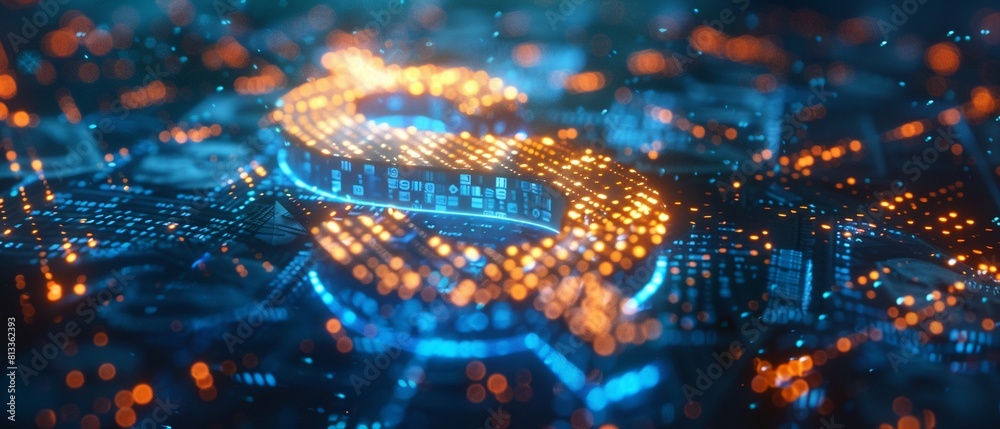 An illuminated dollar sign on a digital screen, with a whirlwind of ...