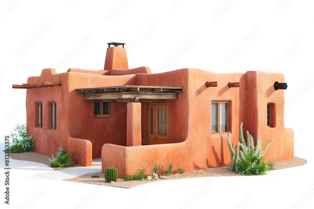 Southwestern adobe home exterior with stucco walls, flat roofs, and ...