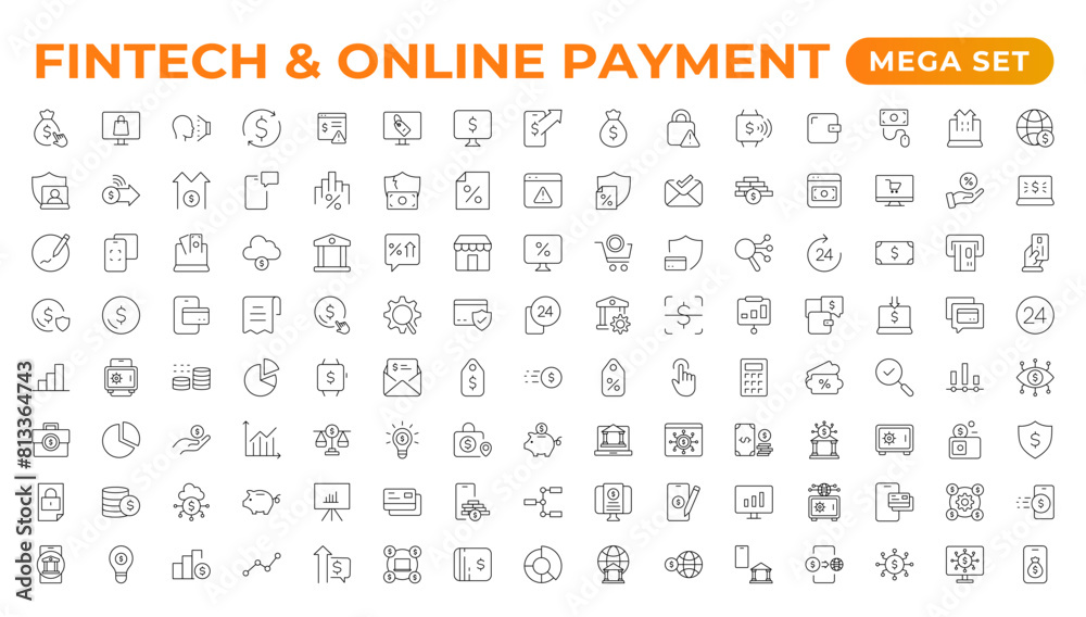 Set of fintech modern icons. Simple line art style icons pack. Vector ...