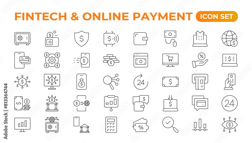 Set of fintech modern icons. Simple line art style icons pack. Vector ...