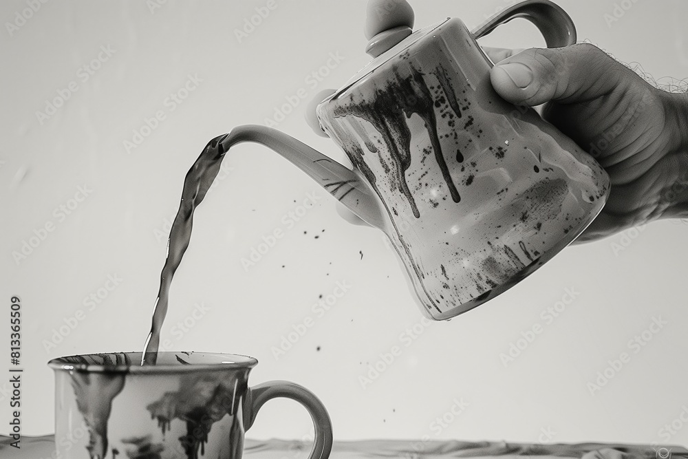 drawing with a simple pencil pouring tea from a teapot Stock Photo ...