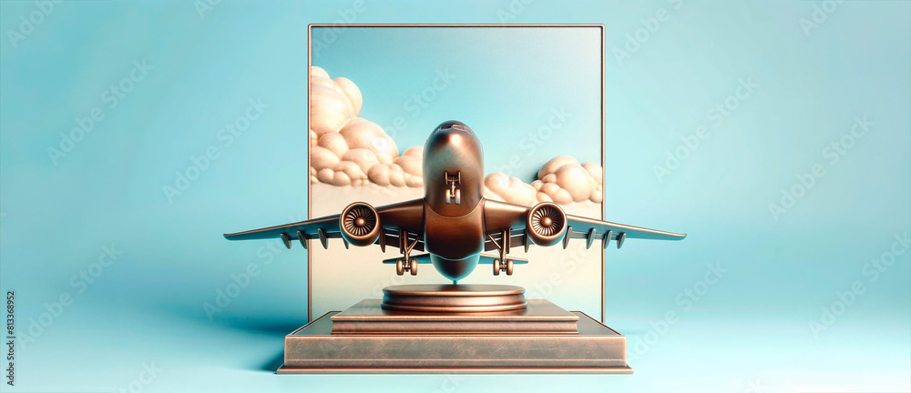 3D, render, artistic display featuring a model airplane framed by a ...