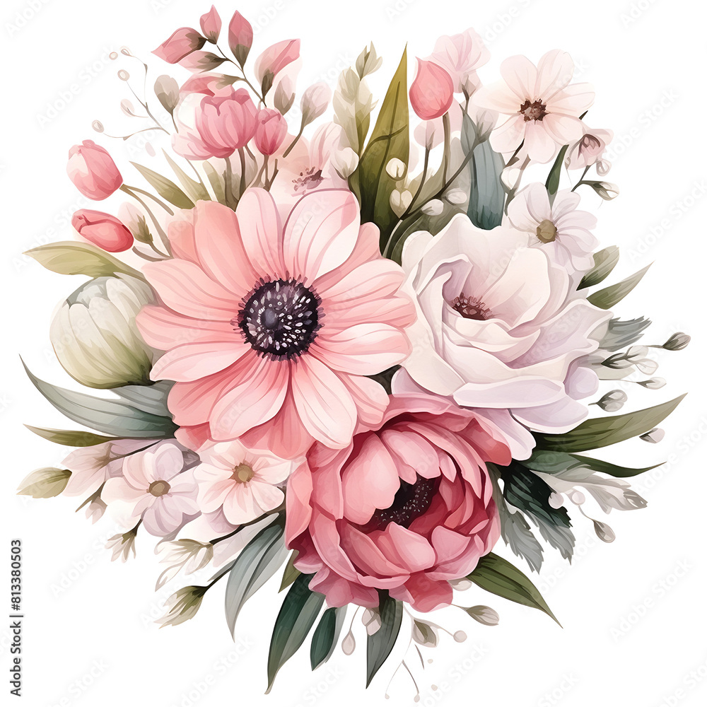 Watercolor Flower Bouquet Clipart with transparent background Stock ...