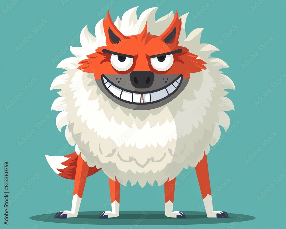 A cartoon wolf in sheep's clothing is standing on all fours, his eyes ...