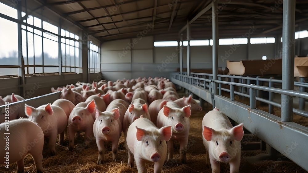 Curious pigs in Pig Breeding farm in swine business in tidy and clean ...