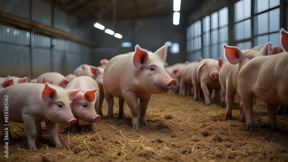 Curious pigs in Pig Breeding farm in swine business in tidy and clean ...
