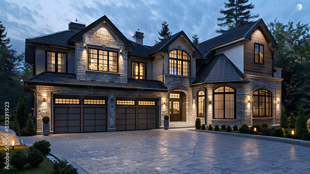 Executive mansion with circular driveway,Luxurious home exterior with ...
