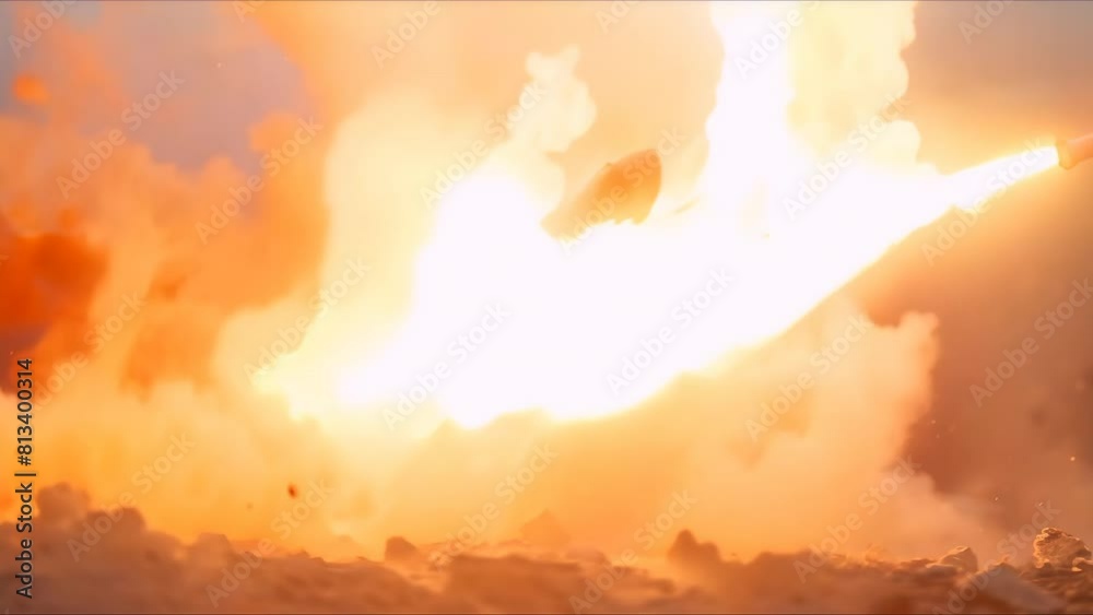 War conflict involves missile striking a building. Concept War Conflict ...