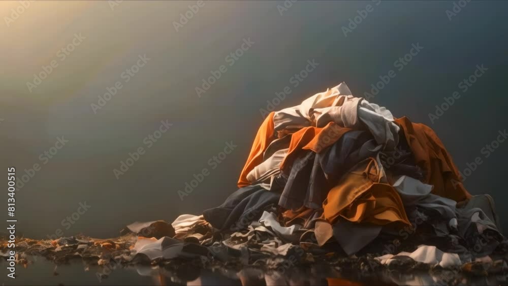 Vídeo do Stock: Impact of Fast Fashion on Sustainability: Pile of Used ...