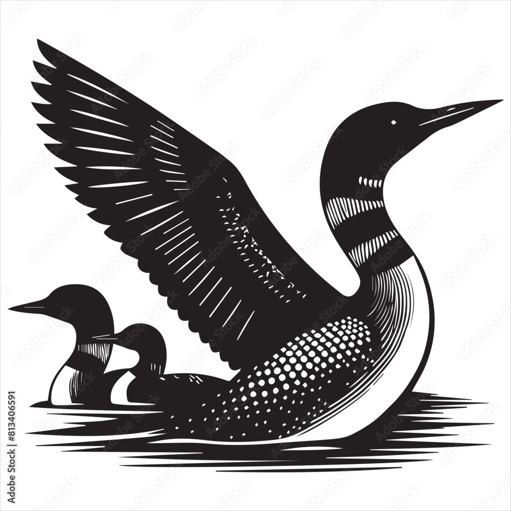 Loon silhouette vector art illustration with white background Stock ...