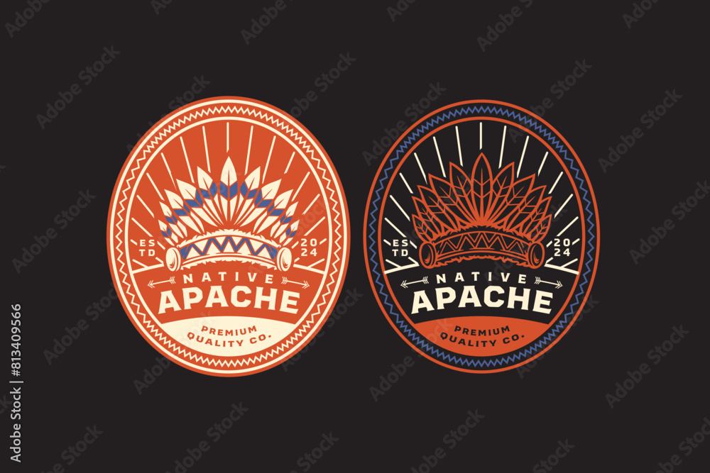 apache war bonnet indian hat badge logo design for native adventure and ...