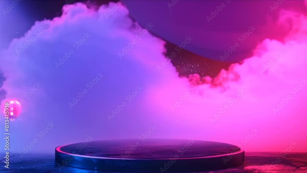 8K Ultra HD futuristic science fiction podium with cyberpunk space ...