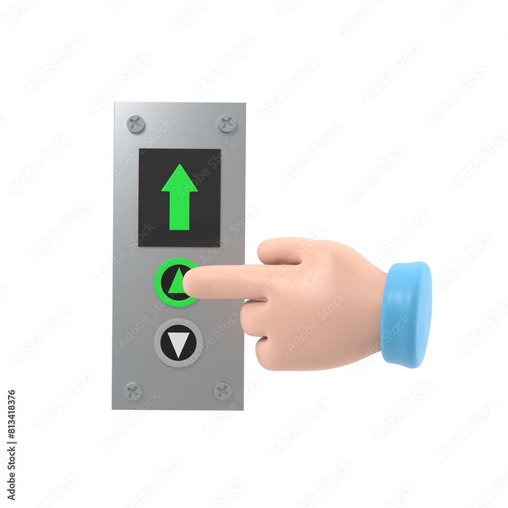 Businessman presses the lift button. 3d illustration flat design.Call ...
