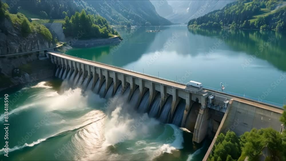 Swiss Alps dam lake for hydropower generation renewable energy source ...