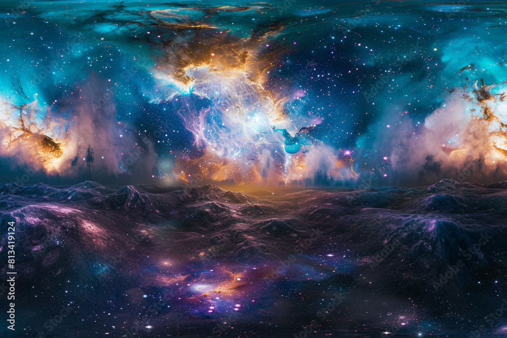 360 degree space nebula panorama, equirectangular projection ...