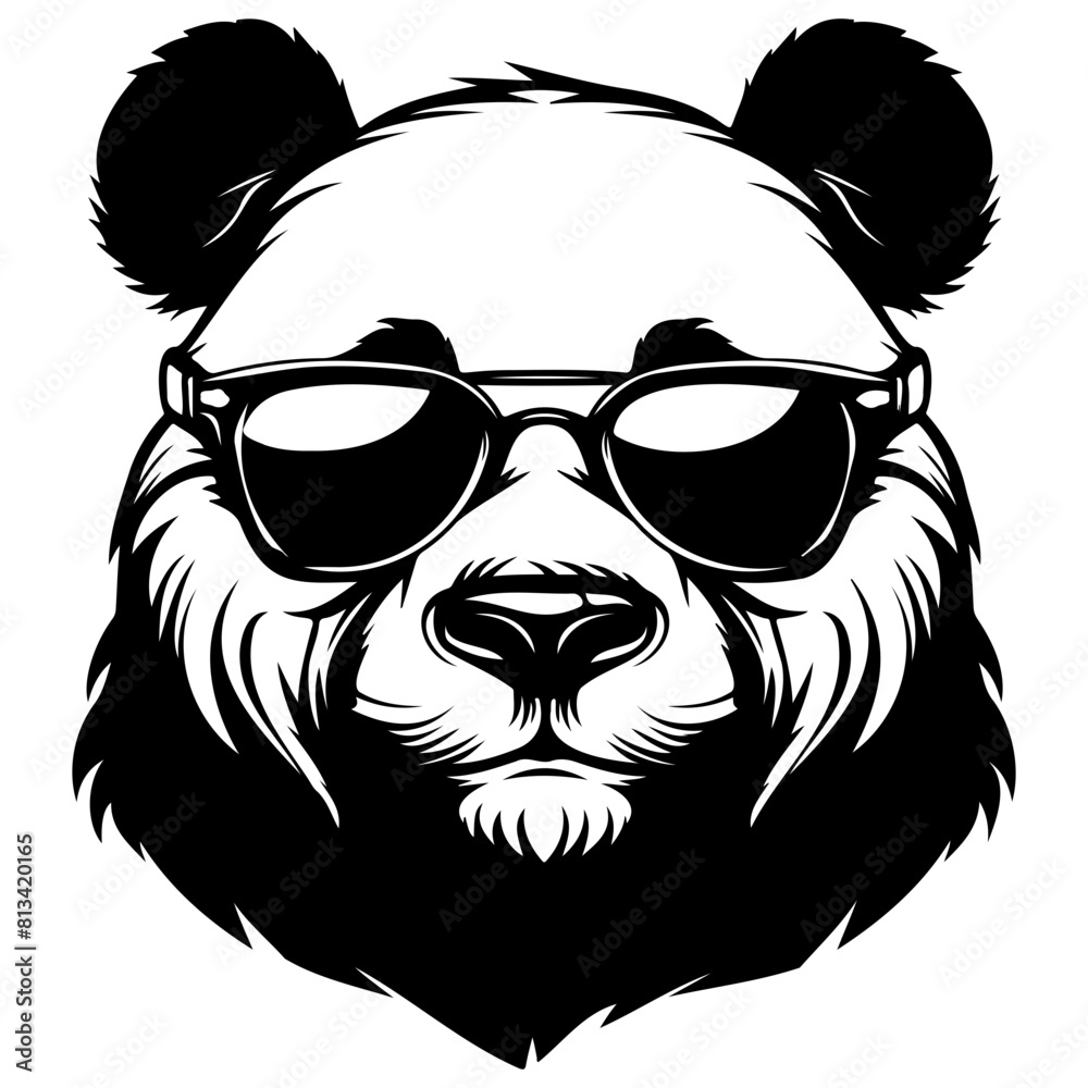 panda Moose wearing sunglass black silhouette logo svg vector, panda ...