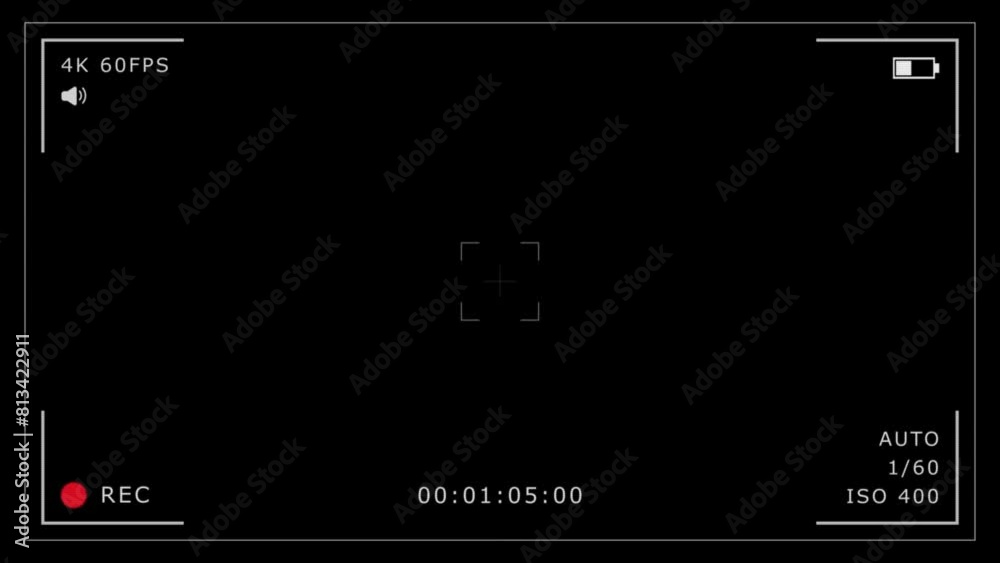 Camera recording screen overlay on black background, mirrorless cam ...